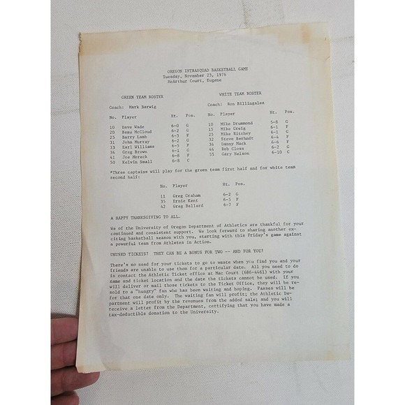 Other | Vintage 197s University Of Oregon Ducks Intrasquad Roster And ...